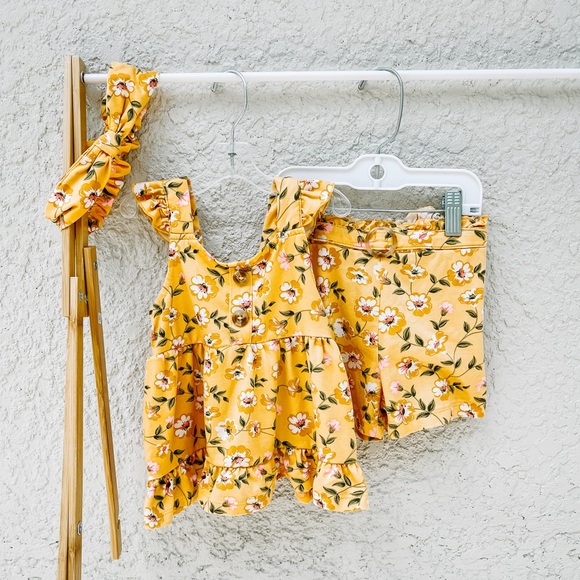Little Lass | Matching Sets | Little Lass Yellow Floral Matching Short ...